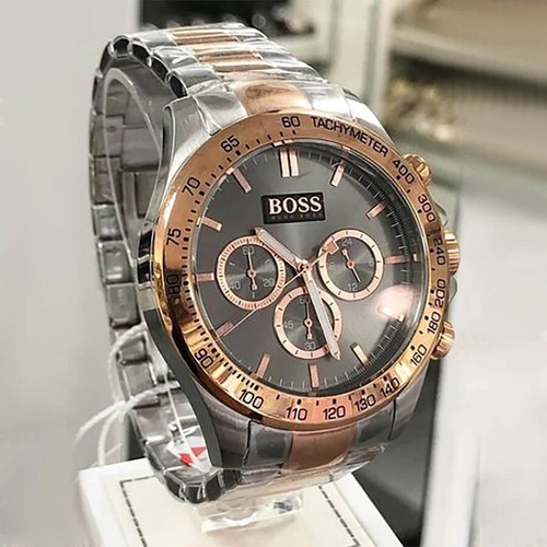 NEW BOSS MENS WATCH STAINLESS STEEL TWO TONE BRACELET GREY DIAL 1513339 ...