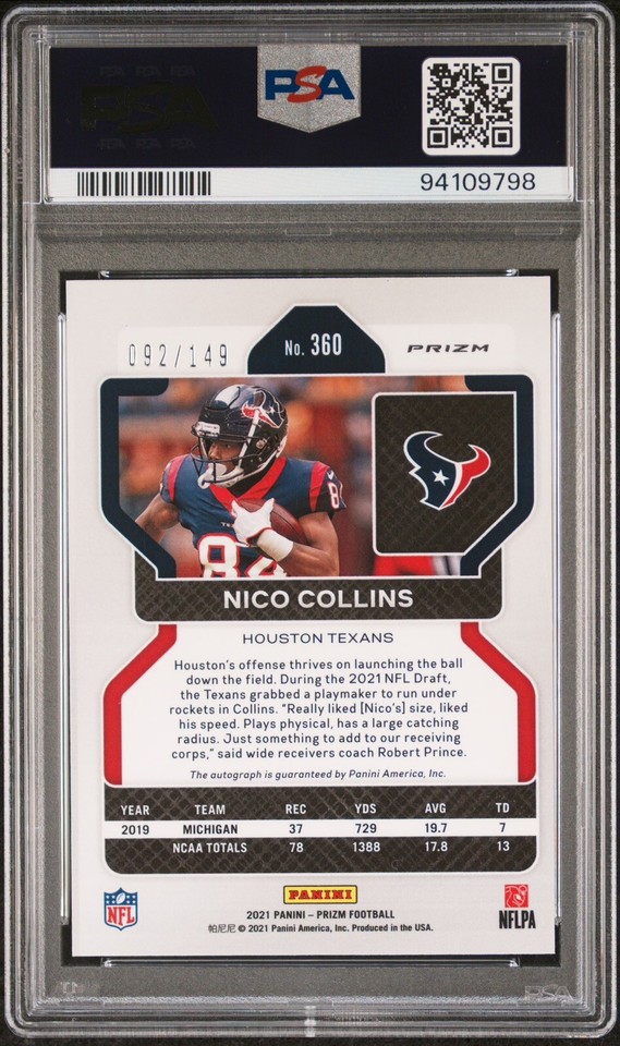 2021 Prizm Nico Collins Autograph Red Wave Rookie Card /149 AUTO GEM MT ...