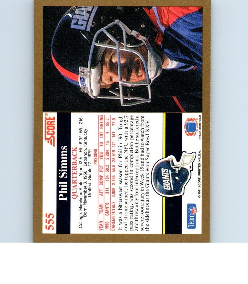 1991 Phil Simms 555 Giants Score Football Trading Card | eBay
