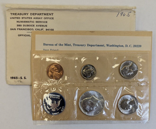 1965 US Mint 5-Coin Special Mint Set Silver Kennedy SMS Set Flat Pack ...