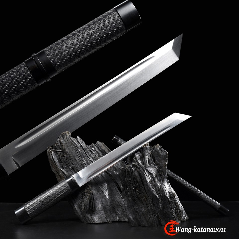 18" Short Sharp Sword Black Japanese Samurai Tanto Self-defence Knife ...