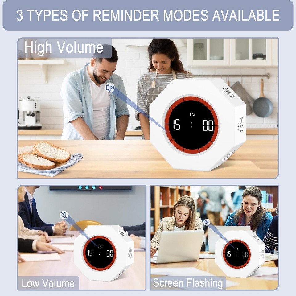 GuDoQi Digital Productivity Timer, Octagon Rotating Pomodoro Timers ...