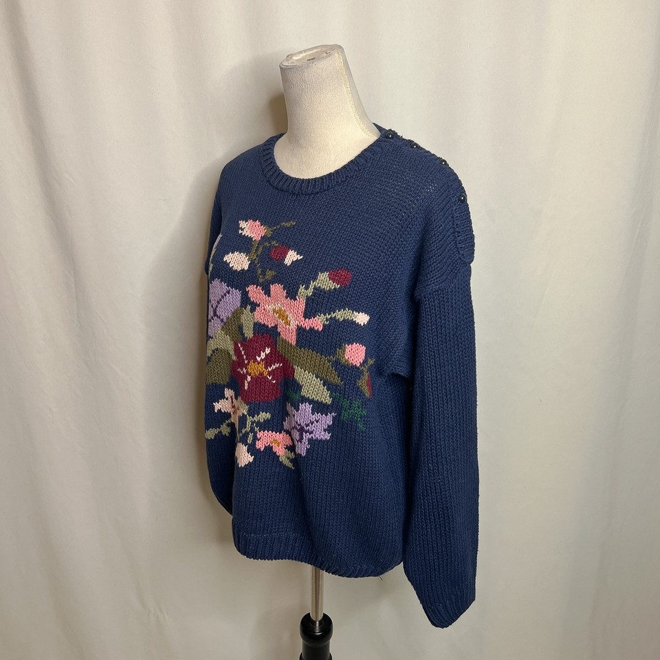 Autograph American Clothing Vintage Floral Knit Sweater Navy Multicolor ...