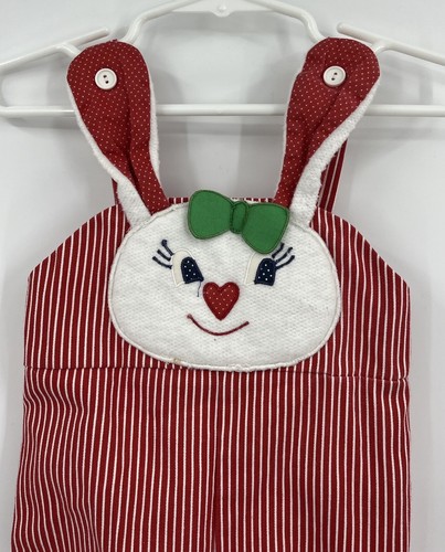 Vintage Nannette Baby Bunny Rabbit Overalls Size 6 Months Red Stripe | eBay