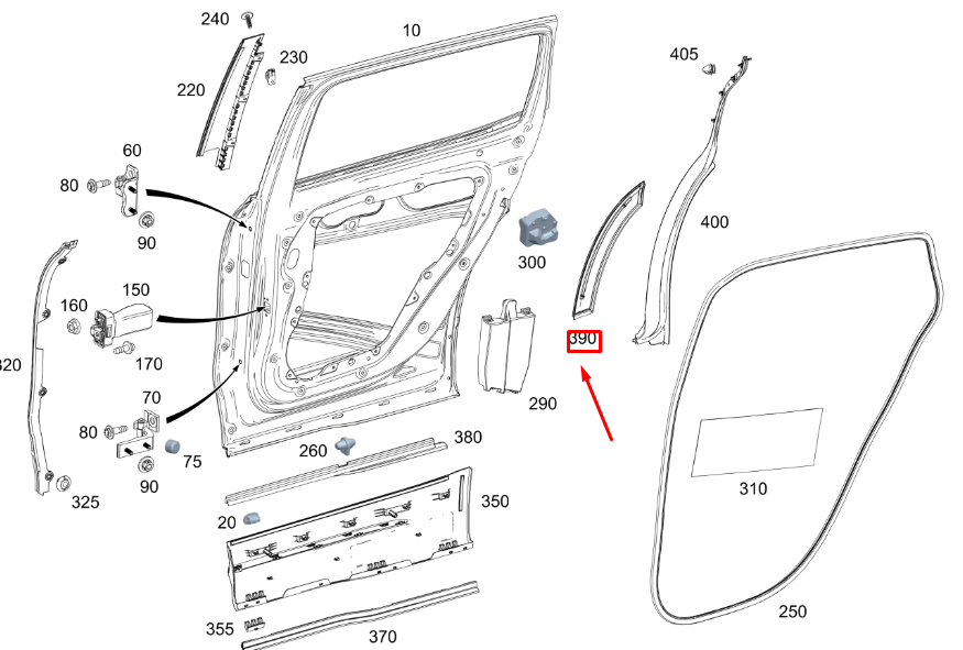 MERCEDES-BENZ GLB X247 Rear Left Door Cover Strip A2477309400 NEW ...