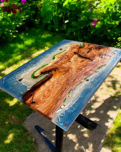 Handcrafted Ocean Wave Epoxy Dining Table Resin Wood Countertop Patio ...