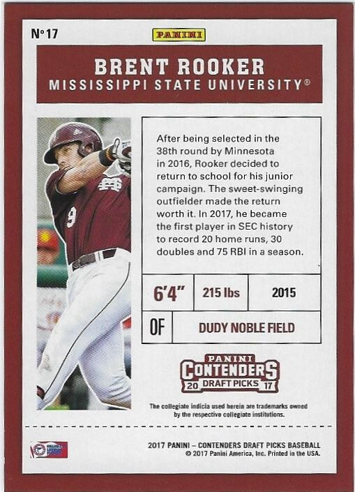 2017 Panini Contenders Draft Ticket #17A Brent Rooker Batting /99! *PWE ...