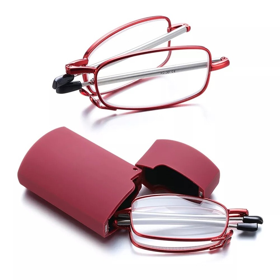 2 Pair Unisex Compact Folding Reading Glasses Metal Anti-Blue Light +1. ...