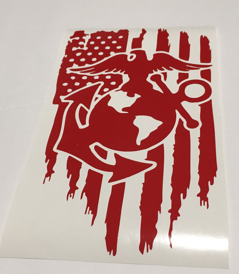 Large Marine Corps USMC US Flag EGA Vinyl Sticker Car Truck Window ...
