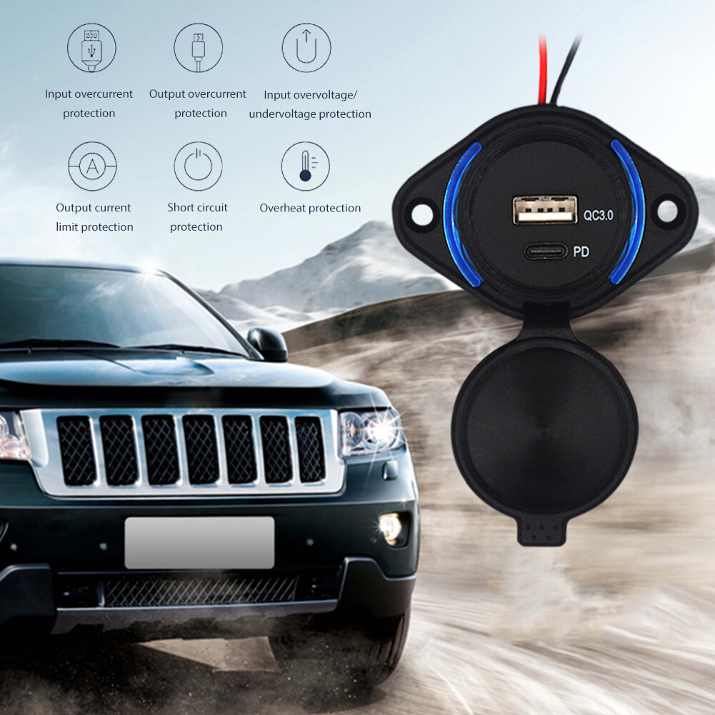 Dual USB Car Charger QC3.0 Charger Socket for ATV Caravan (QC3.0 Type C ...