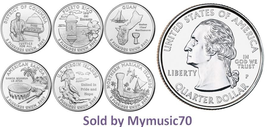 2009 P US Territories Quarters Set (DC, PR, GU, AS, VI, MP) 50 State ...