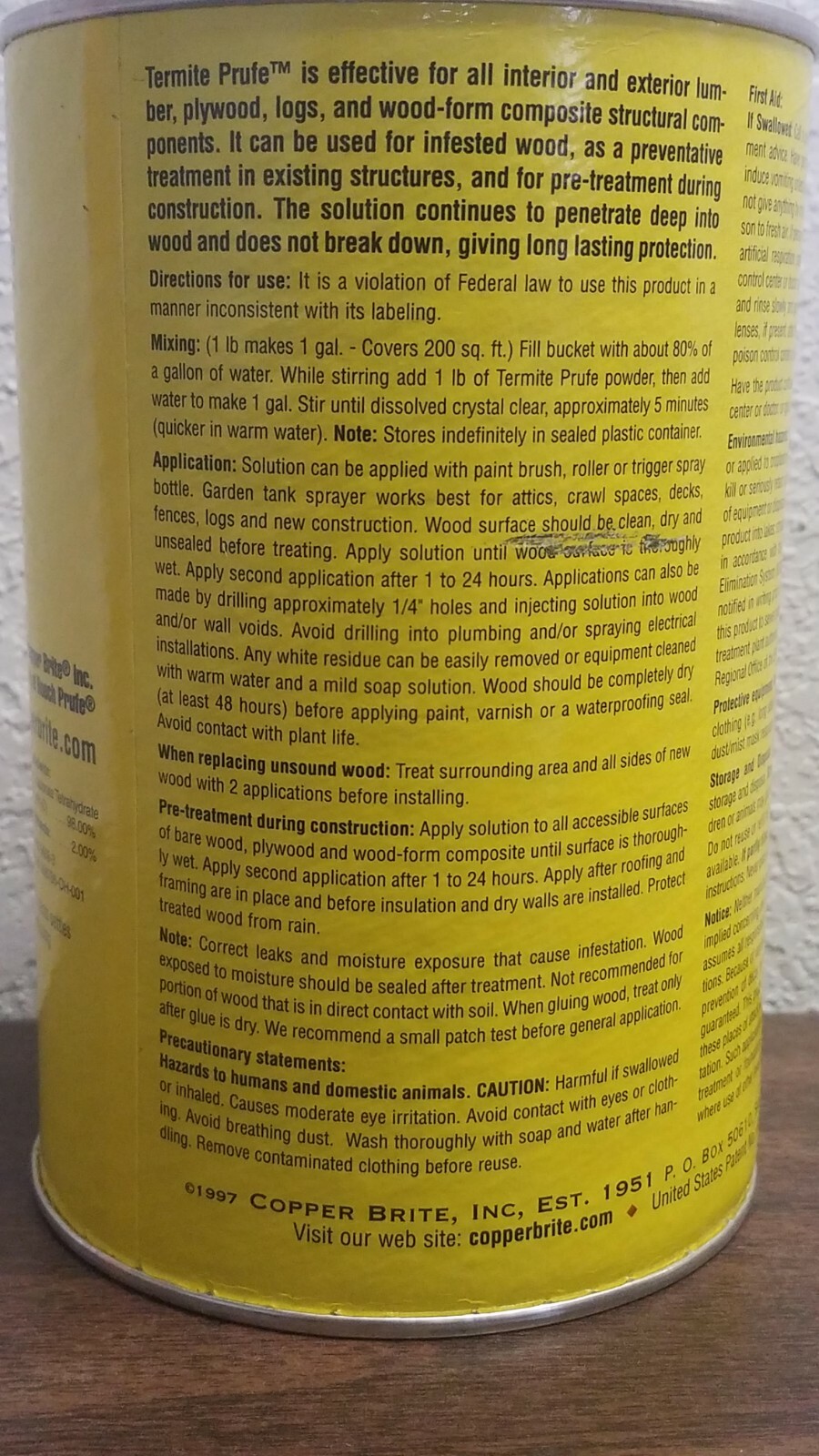 Termite Prufe Odorless Non-Flammable Infestation - 1 Lb makes 1 Gal EPA ...