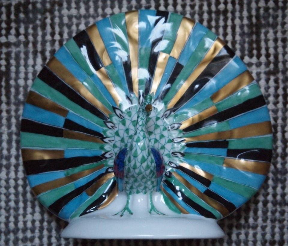 Herend Blue Porcelain Peacock Figurine Scal Pattern Rare Collectible ...