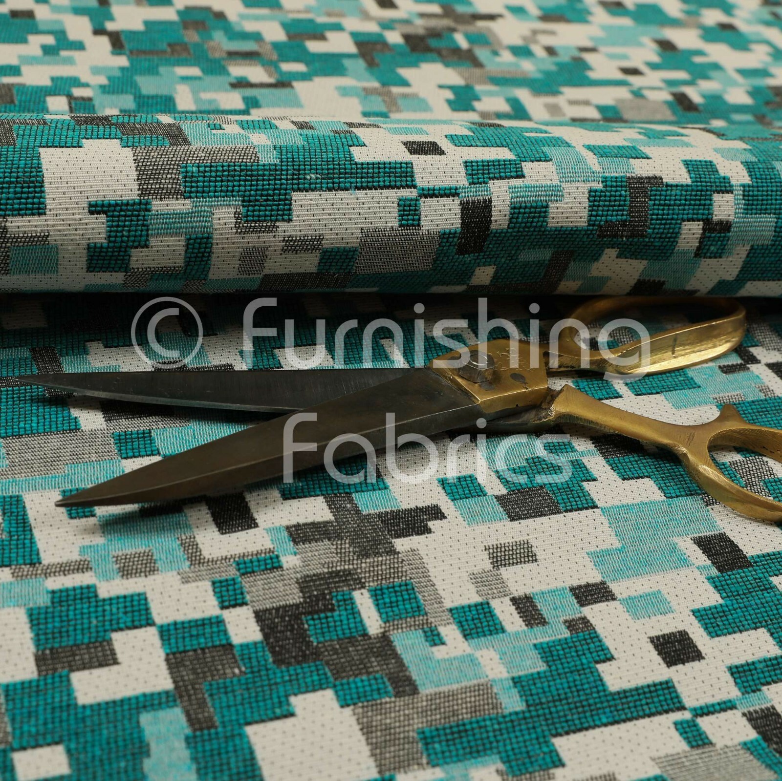 Modern Geometric Pattern Teal Blue Grey Lightweight Upholstery ...