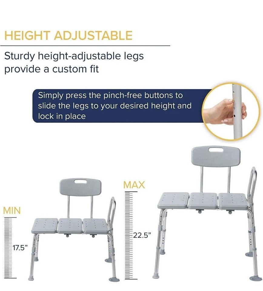 Drive Medical 12011KD-1 Tub Transfer Bench for Bathtub with Adjustable ...