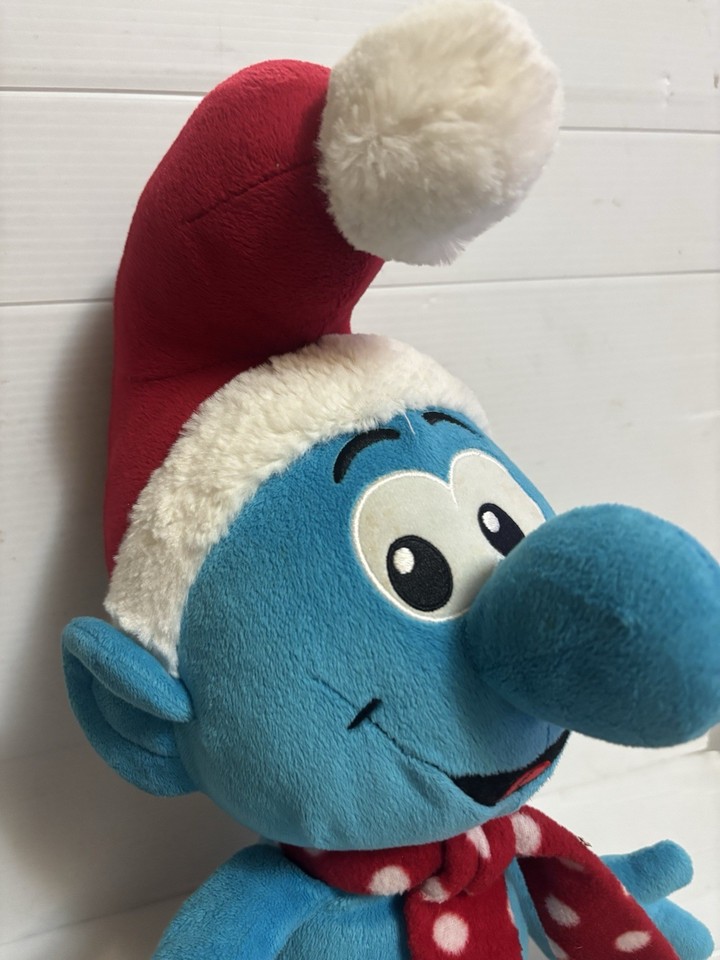 Macy's Holiday 2010 24” Smurf Plush Toy Santa Hat Scarf Smurfs EUC Fast ...
