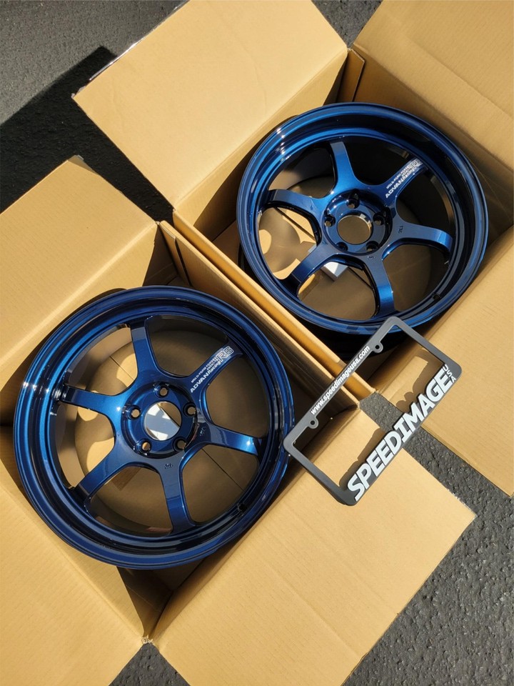 4X ADVAN R6 18X9.5 +45 5X120 TITANIUM BLUE SET OF 4 WHEELS CIVIC TYPE R ...