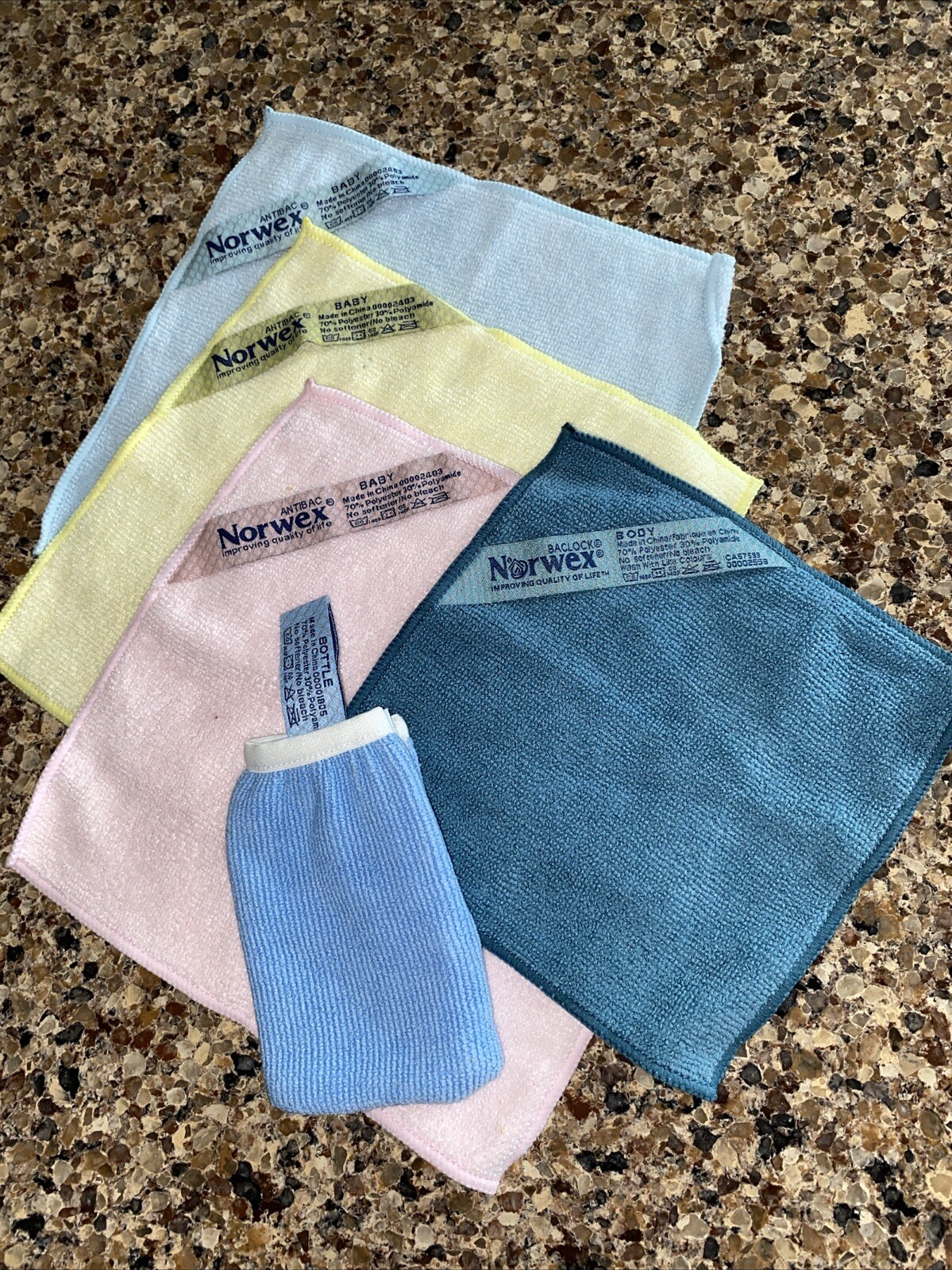 Norwex 5 Pc Baby , Bottle, Body Cloths AntiBac Pastel Shades Exc ...