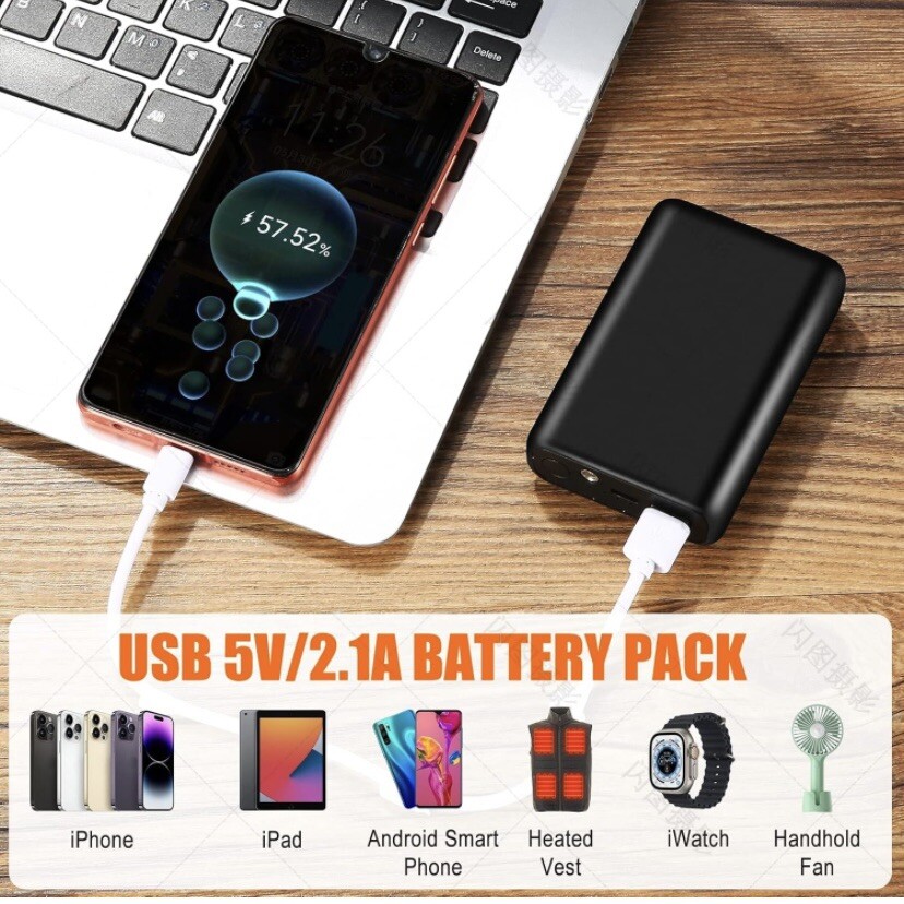10000/20000mAh Power Bank 5V Heated Vest Jacket DC 7.4V Portable ...