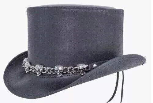 Black Leather Top Hat Steampunk Deadman Biker El Dorado Top Hat Leather ...
