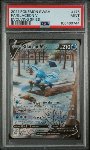 PSA 9 Mint Glaceon V 175/203 Evolving Skies Alternate Alt Art Pokemon ...