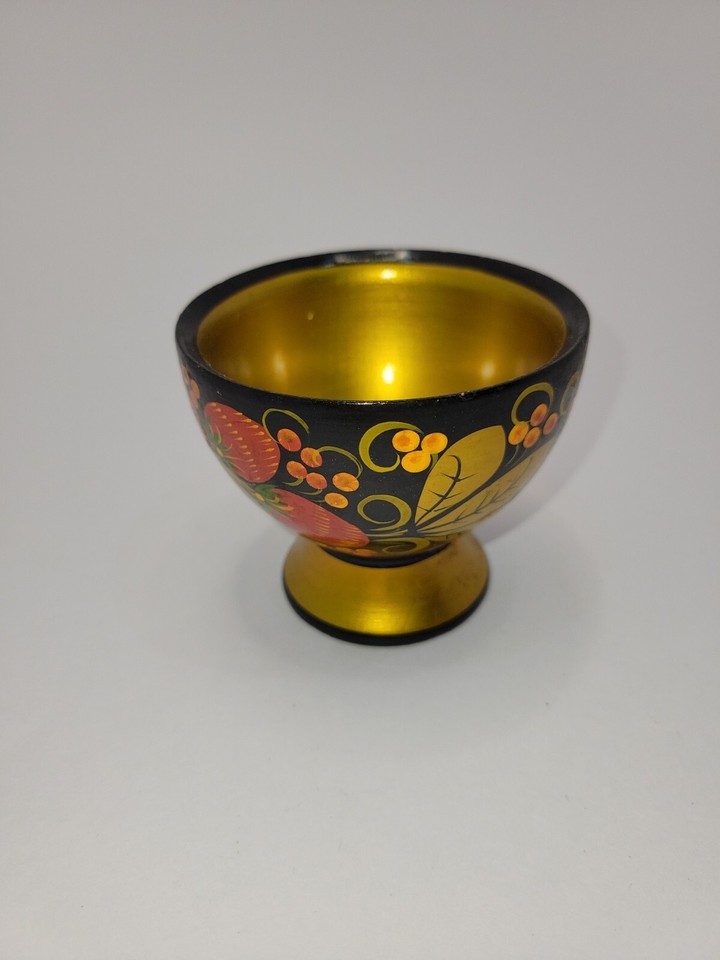 Russian Wooden Folk Art Khokhloma Black, Red Gold Trinket Bowl ...