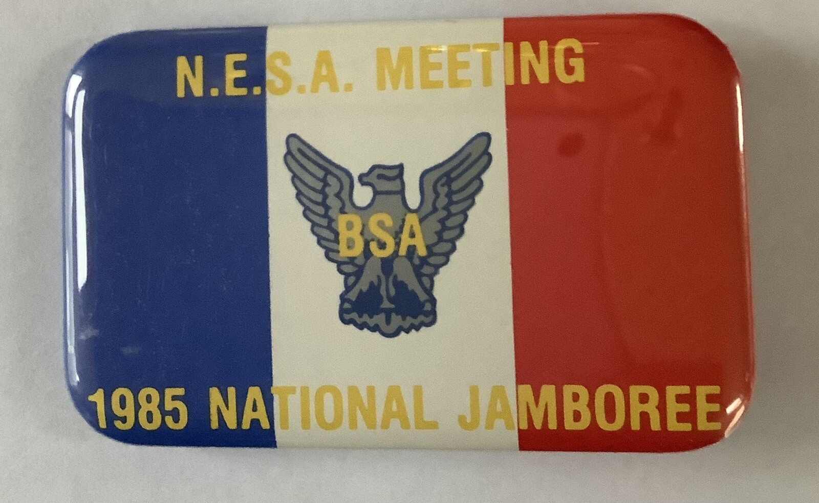 Rare 1985 Boy Scout Jamboree NESA Eagle Scout Meeting 3” x 2” Button ...