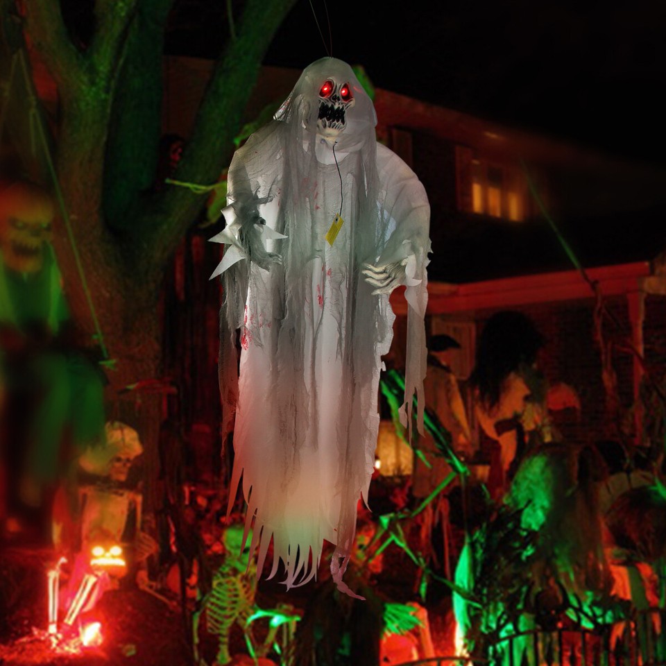 5.7FT Halloween Hanging Ghost Decor Ghost with LED Glowing Eyes and ...