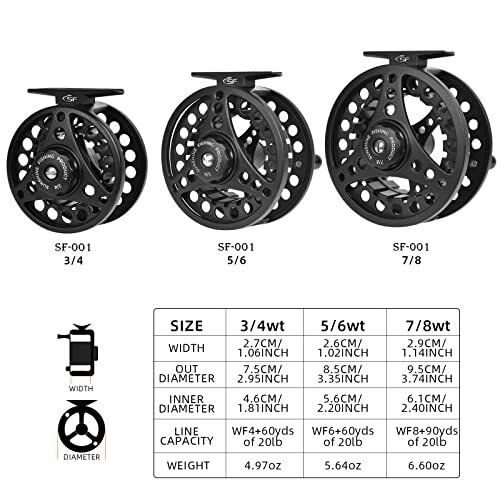 SF SF-001 Large Arbor Fly Fishing Reel with Aluminum Alloy Body 3/4wt 5 ...