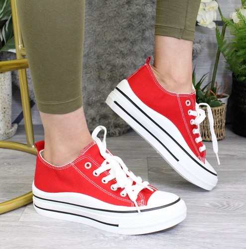 Ladies Canvas Trainers Platform Sneakers Plimsolls Lace Up Pumps Women ...