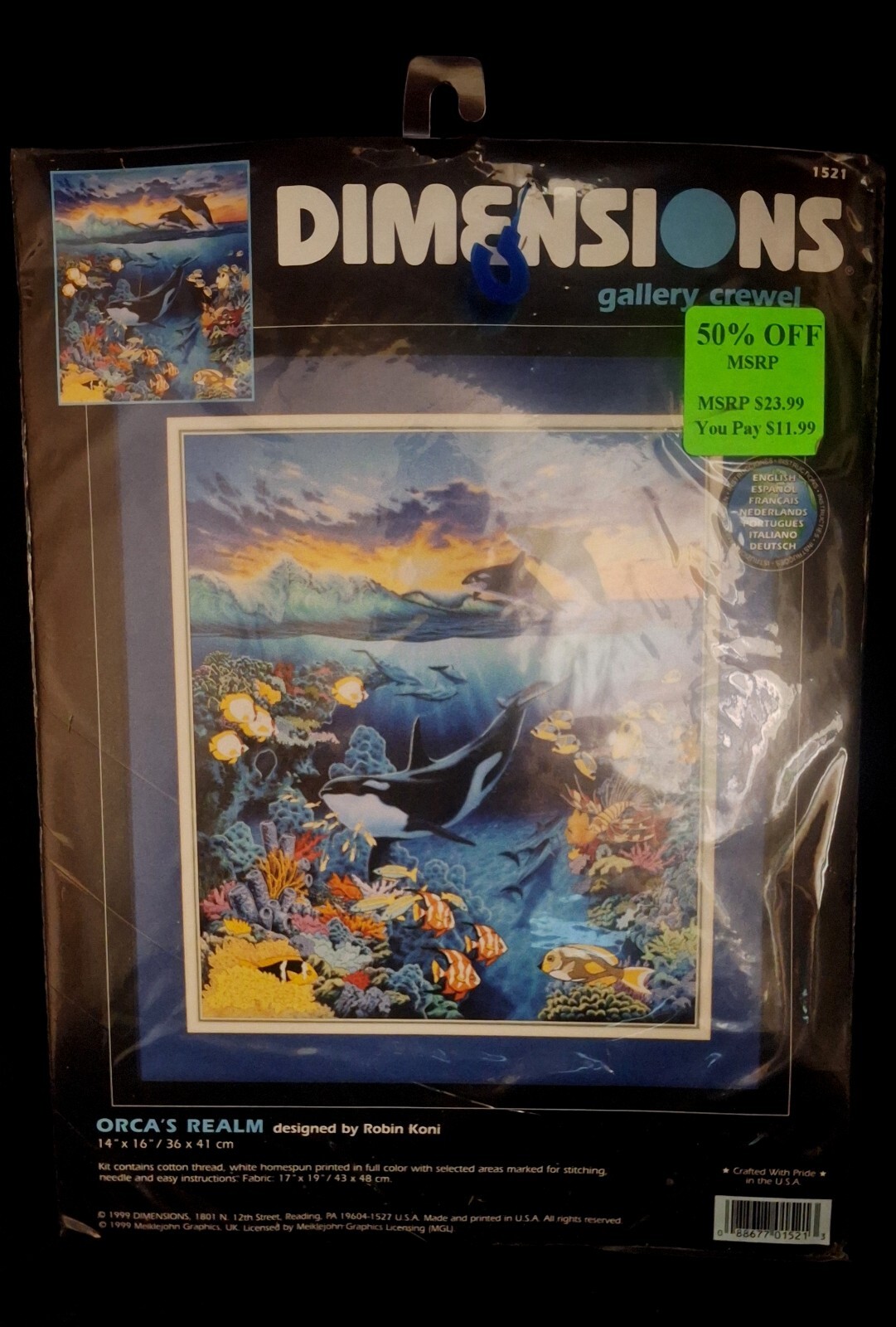 1999 Dimensions Orca's Realm Gallery Crewel Unopened Embroidery 1521 | eBay
