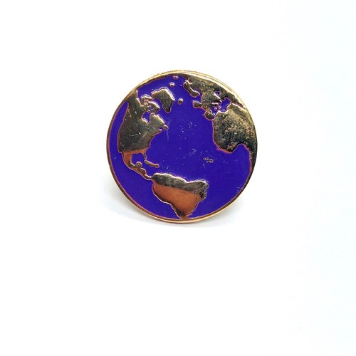 Gold Tone Globe Earth Map Lapel Pin With Purple Enamel Background ...