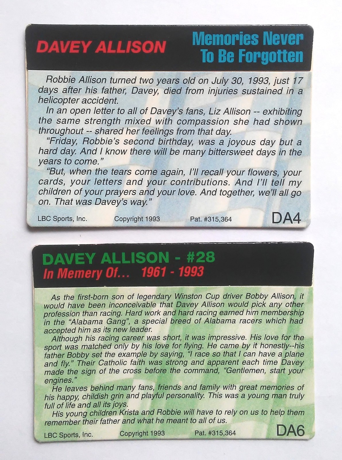 Chase Card--Davey Allison--Action Packed--DA4 & DA6 (1993) | eBay