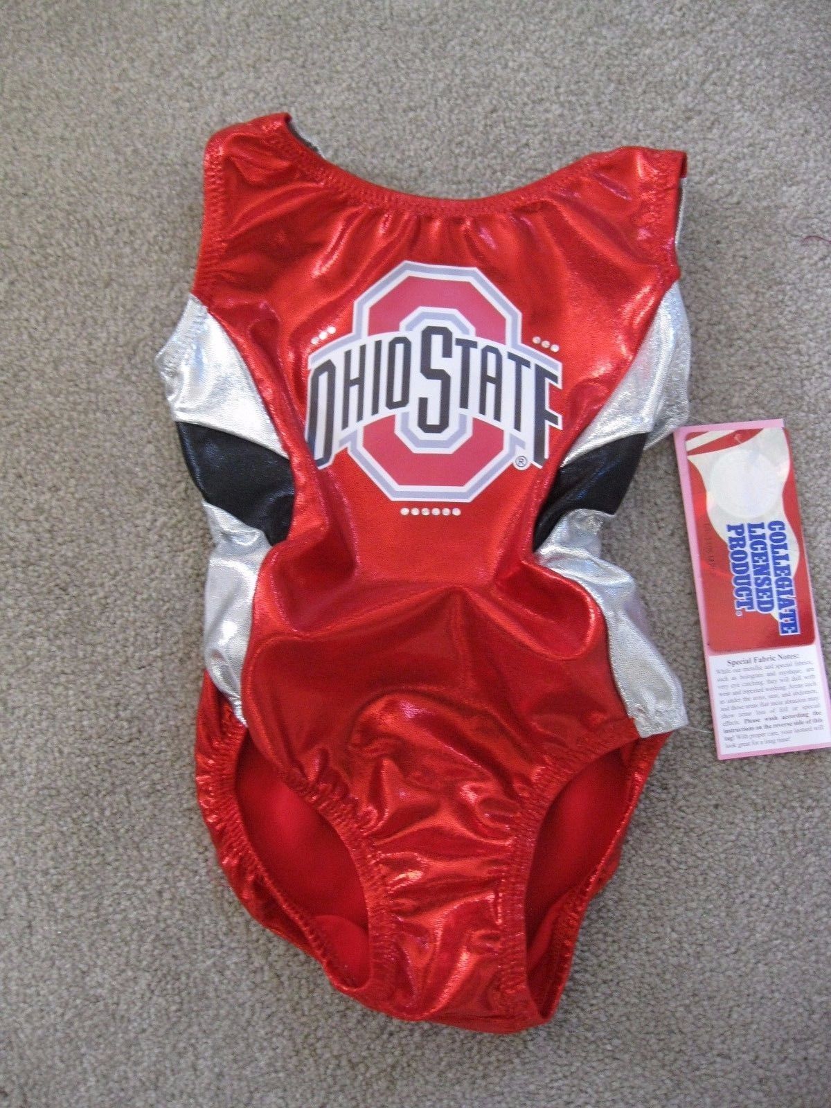NWT Foxy's Ohio State OSU College Red Silver Foil Open Back Gymnastics ...
