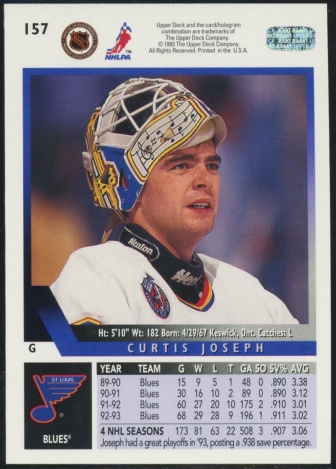 1993-94 Upper Deck Curtis Joseph St. Louis Blues #157 | eBay