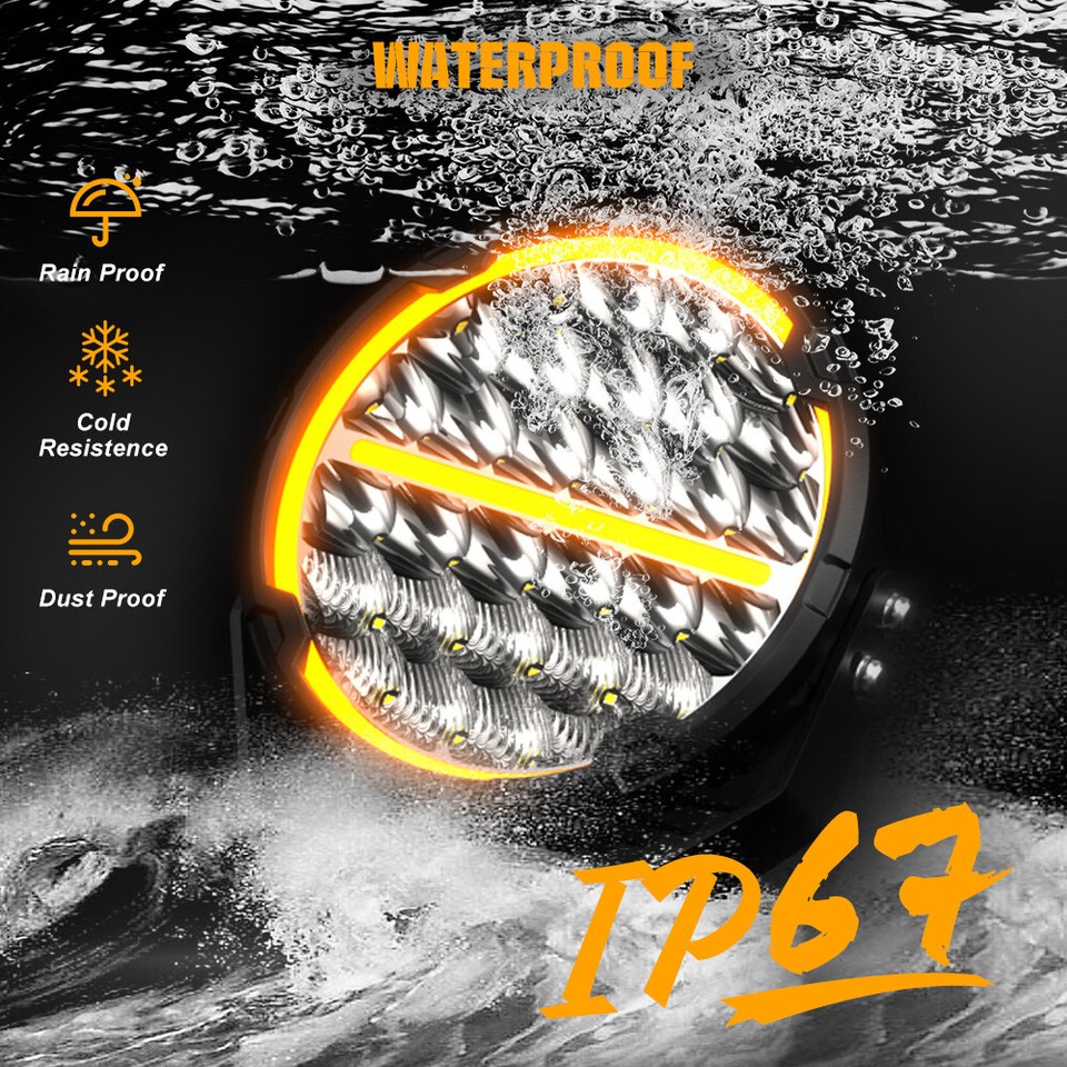 1x 9"inch Round LED Work Light Driving Fog Lamp Dual Color DRL Truck ...