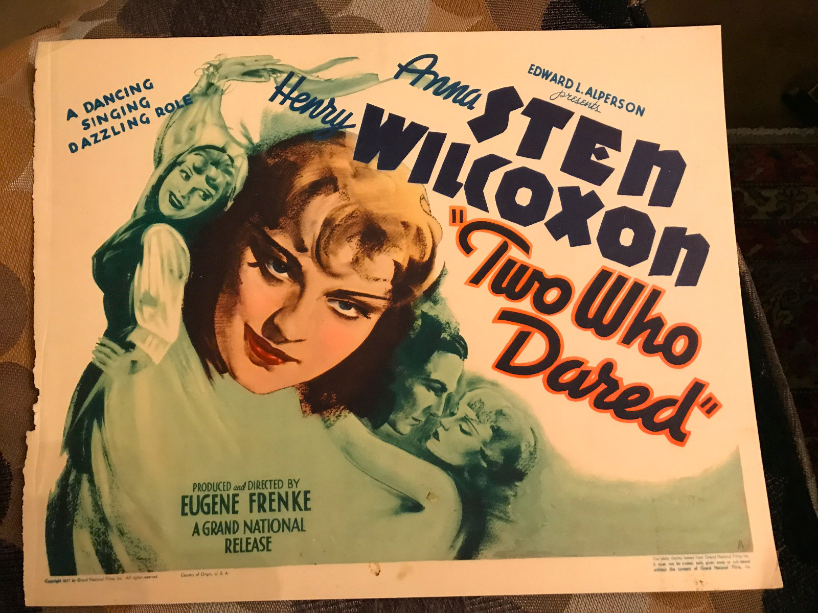 Two Who Dared 1937 Grand National title lobby card Anna Sten Henry ...