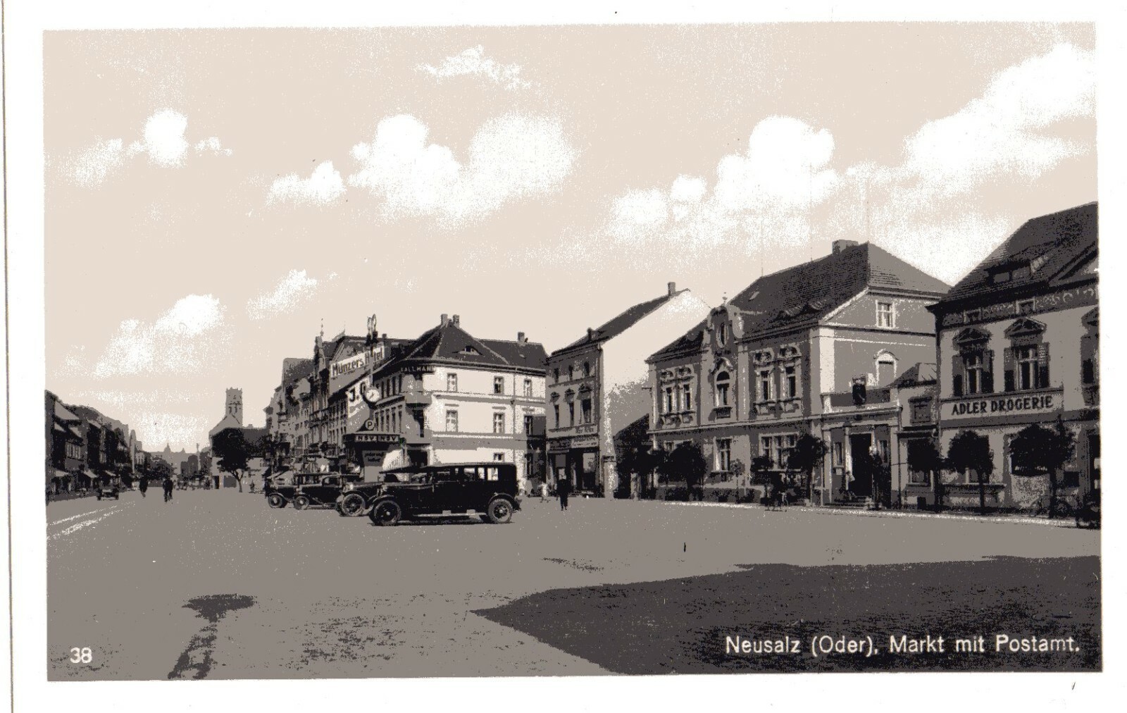 AK Neusalz (Oder) Markt mit Postamt Oldtimer Nowa Sol Schlesien Lebus ...