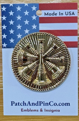 4 Bugles Crossed Deputy Chief Fire Dept Hat Badge Firefighter Gold ...