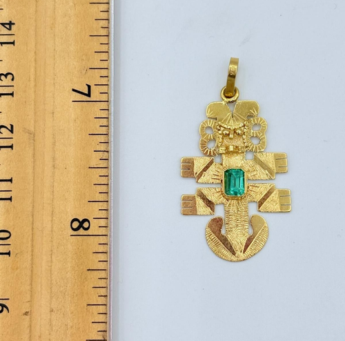 Inca Tumi Peruvian God Pendant Colombian Emerald 18K Yellow Gold | eBay