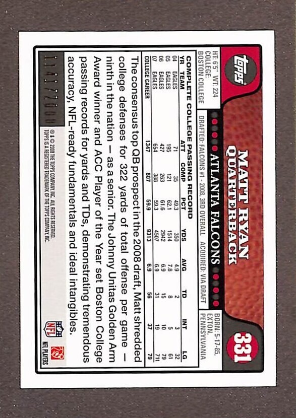 2008 Topps Gold Border #331 Matt Ryan Rookie /2008 | eBay
