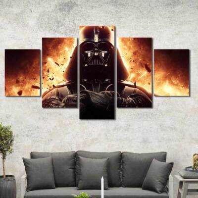 Fiery Flaming Darth Vader Movie 5 Piece Panel Canvas Wall Art Print ...