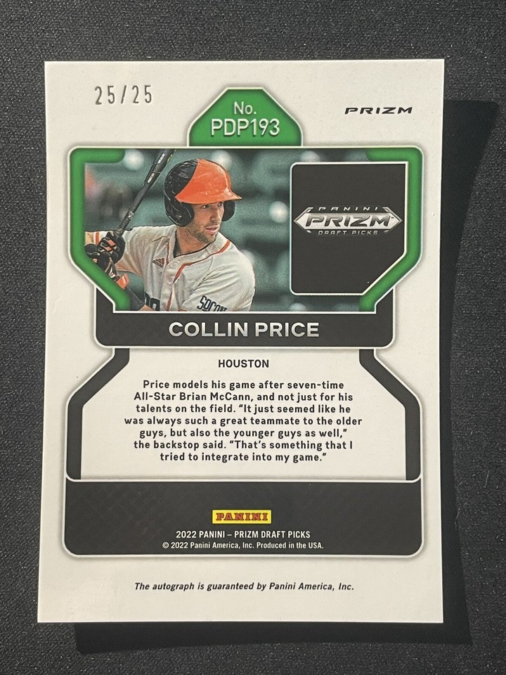 Collin Price - 2022 Prizm Draft Picks #PDP193 TIGER STRIPE AUTO - SP SN ...