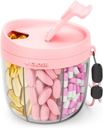 Cute Pill Dispenser with 7 Large Compartments, Portable Pill Bottle ...