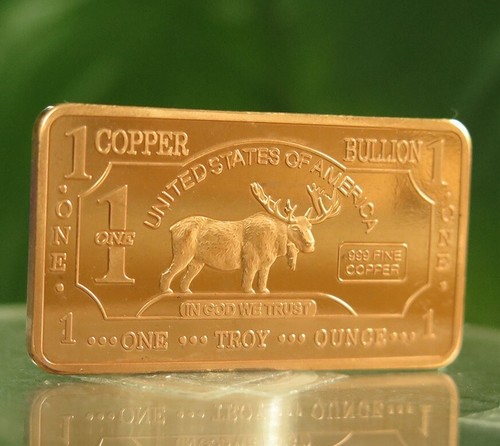 (5) 1 oz Troy Ounce USA Moose .999 Pure Copper Bullion Bar Cu Element ...