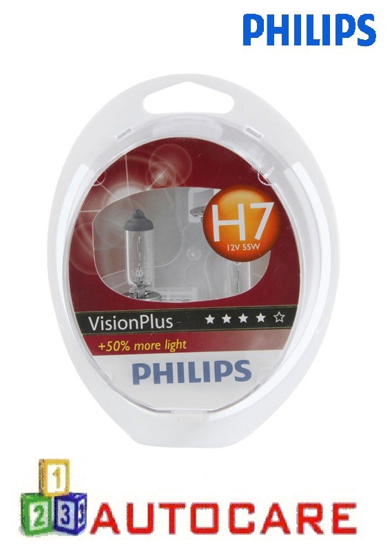 Philips H7 Vision Plus 12v 55W +50% Headlight Halogen Bulbs Twin Pack ...