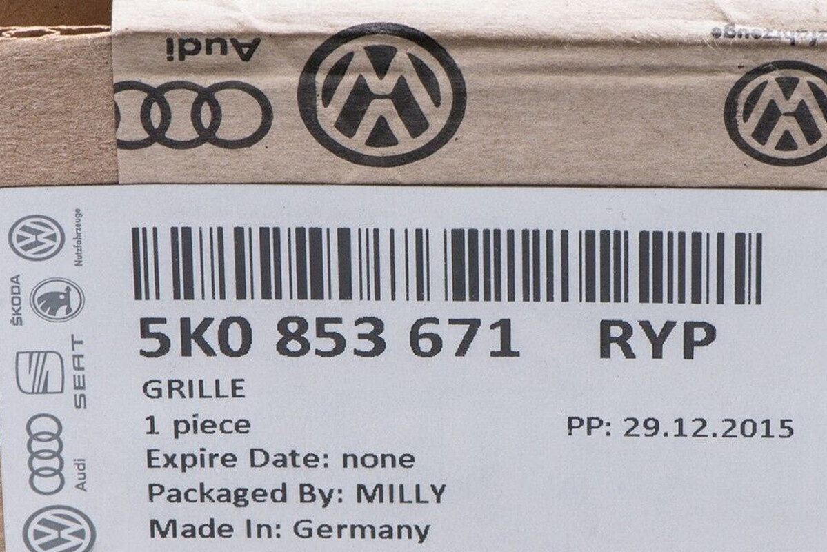 Volkswagen Golf Mk6 Front Bumper Center Grille 5K0853671RYP Genuine for ...