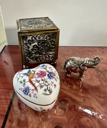 Vintage lot 3 Trinket boxes Hammersley Bone China, Elephant, Embossed Tin Brass | eBay