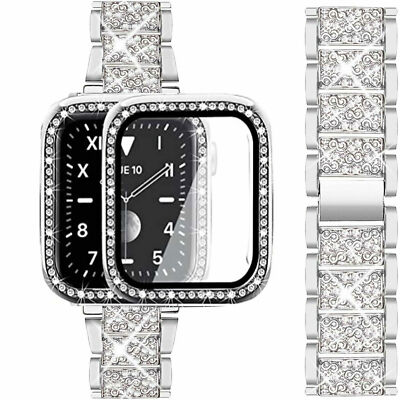 Bling Metal iWatch Strap+Full Screen Case For Apple Watch Series 11 10 ...