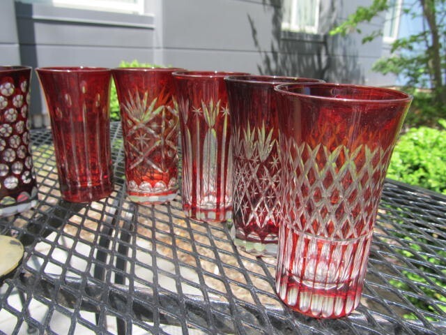 Tozai Blood Red Cut To Clear Glasses Lot 3oz Set of 6 & Hard to Find w ...
